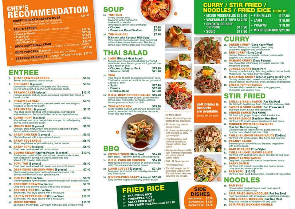 Menu at Heaven Spoon Thai Restaurant, Panania