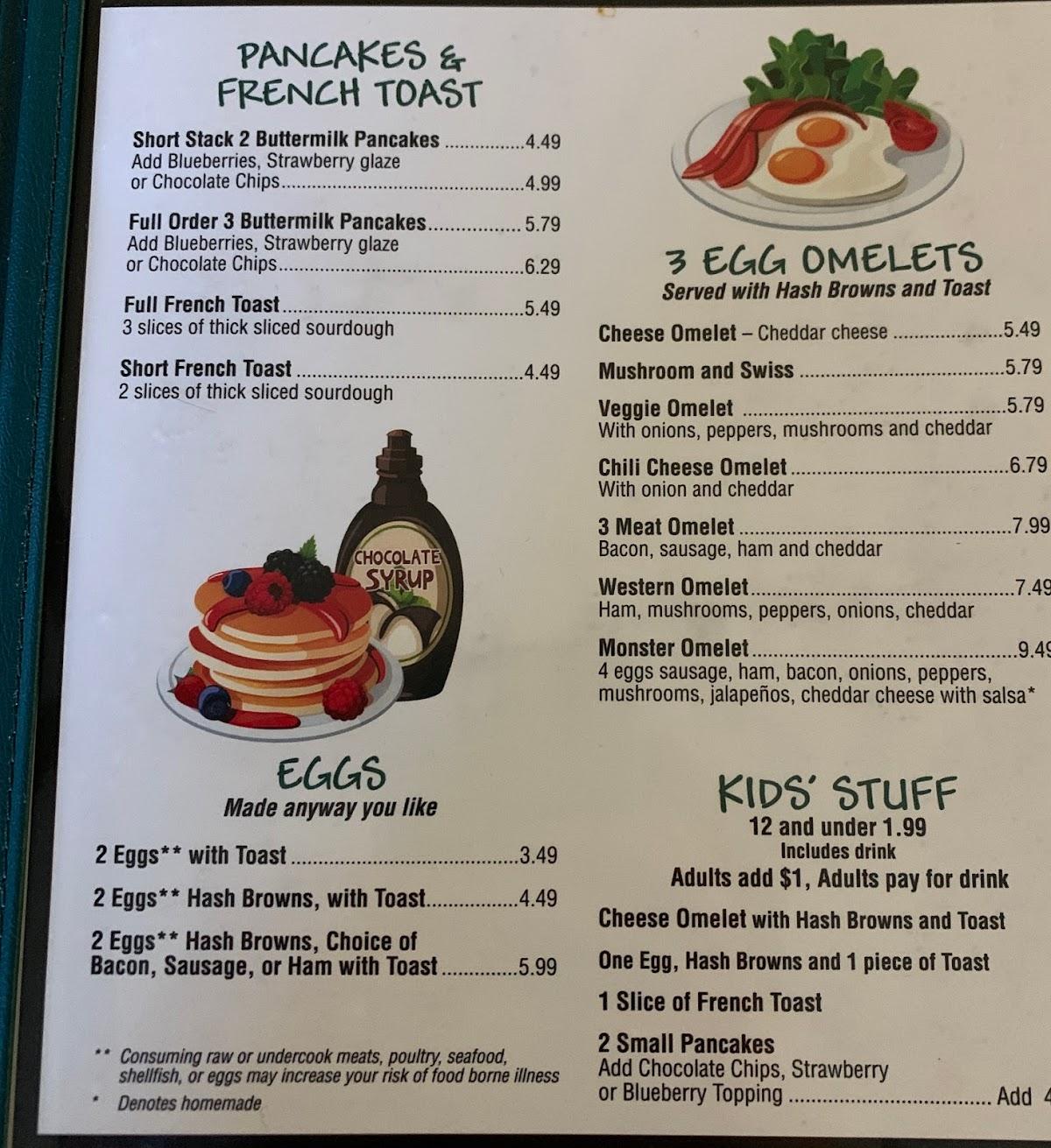 Menu at Jake's Eats restaurant, Mantua