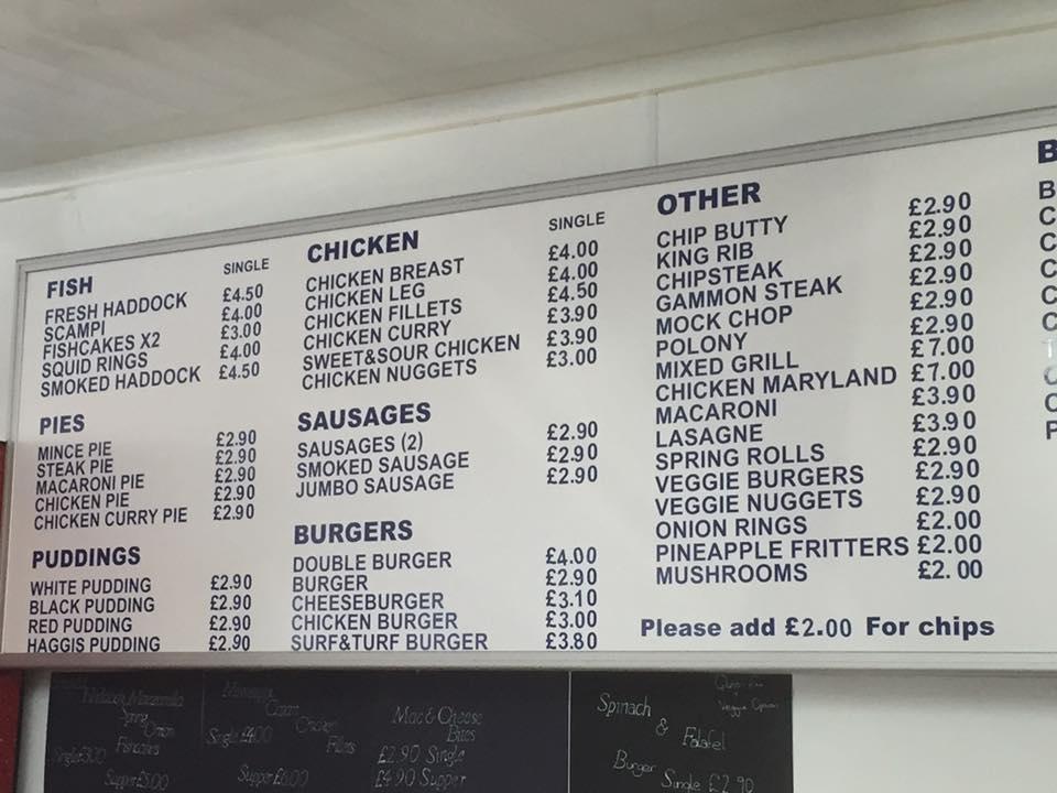 Menu at Linda's Fish & Chips fast food, Cullen