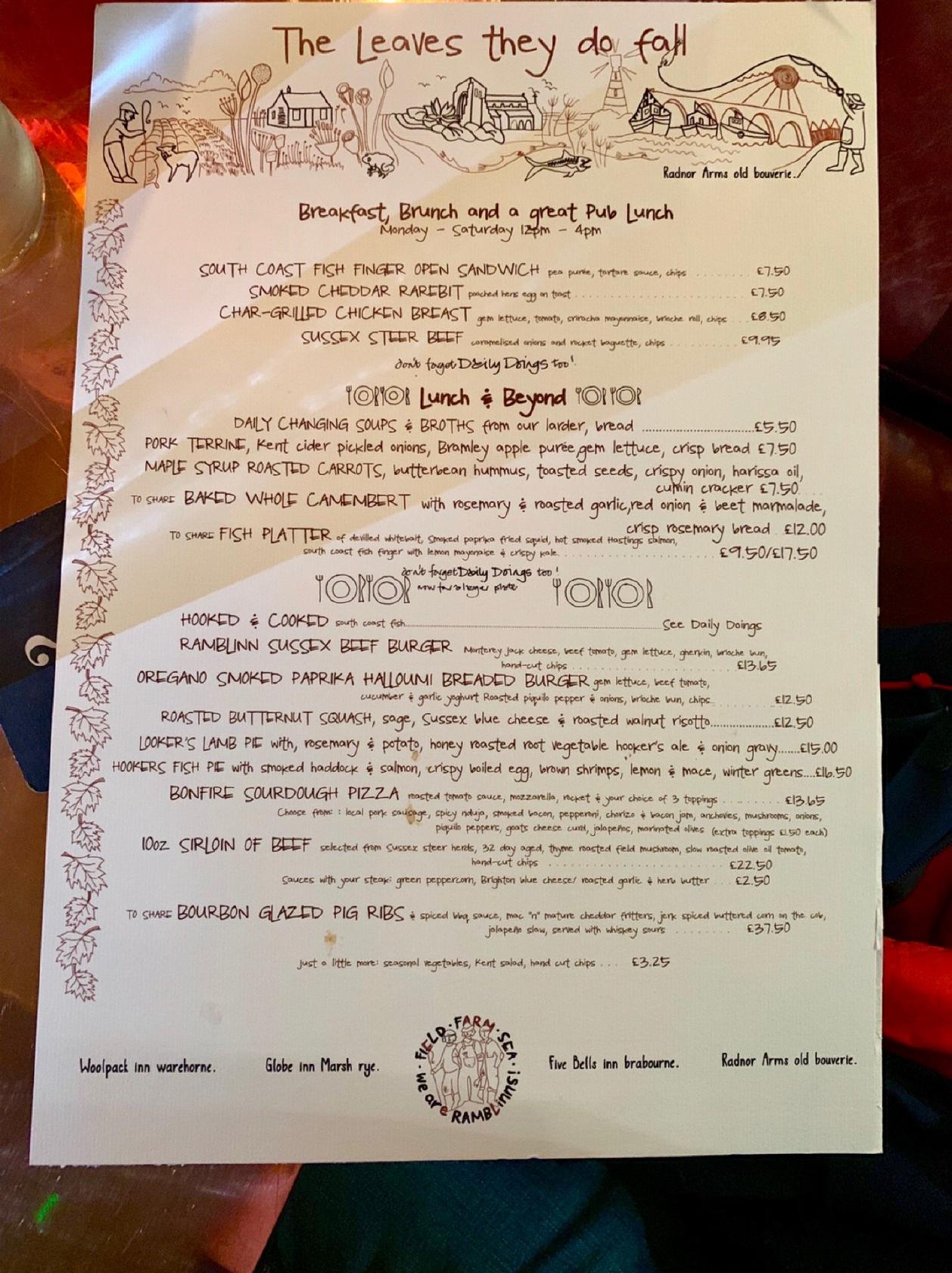 Menu at The Radnor Arms pub & bar, Folkestone