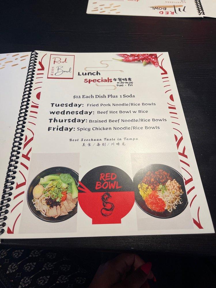 Menu at Red Bowl Authentic Szechuan Chinese Cuisine restaurant, Tampa