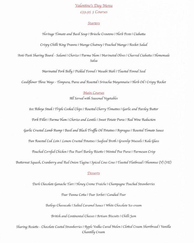 Menu at The Sycamores pub & bar, Burbage