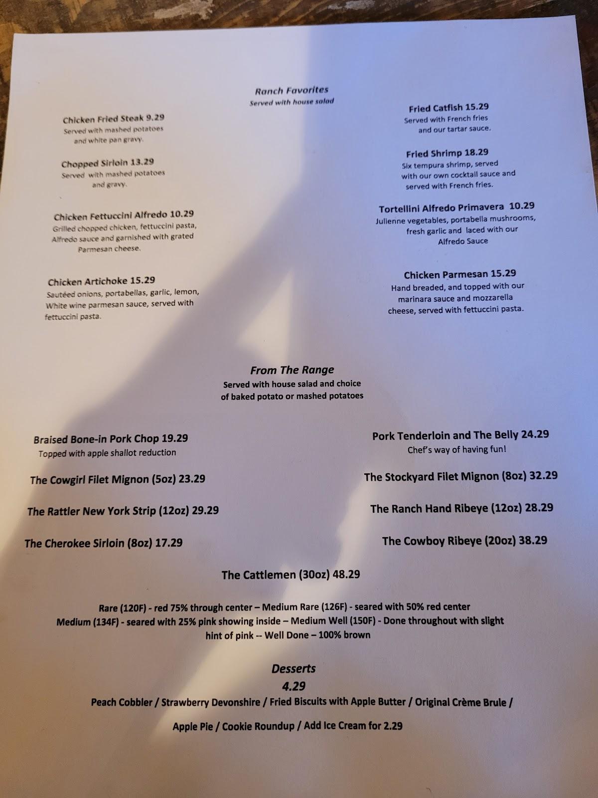 Menu at Cherokee Ranch Land & Cattle Co. steakhouse, Enid