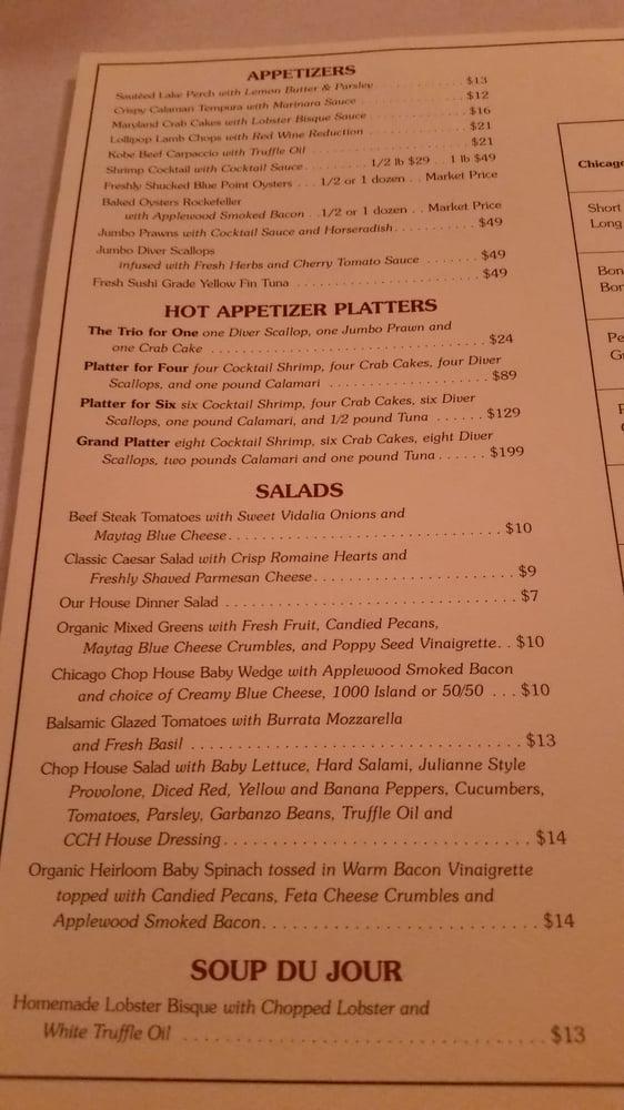 Menu at Chicago Chop House pub & bar, Chicago