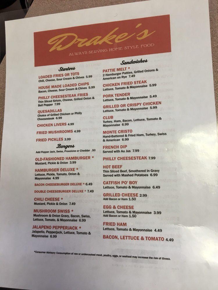 Menu at Drake's Restaurant, Grove