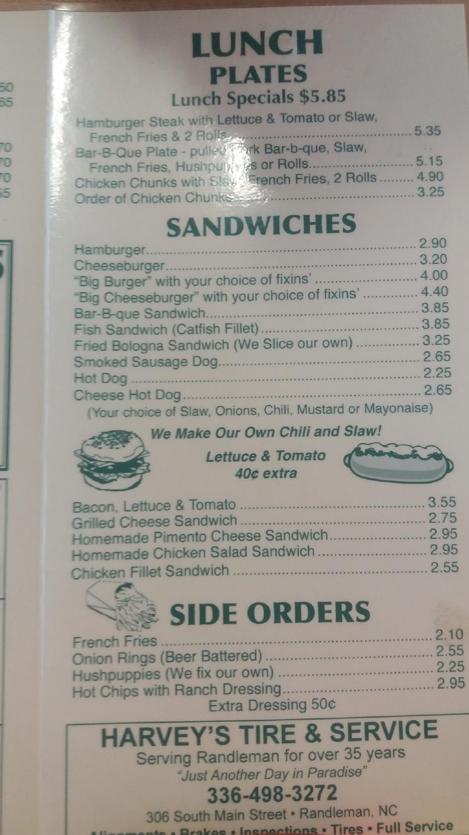 Menu at Frank & Larry's Drive In restaurant, Greensboro