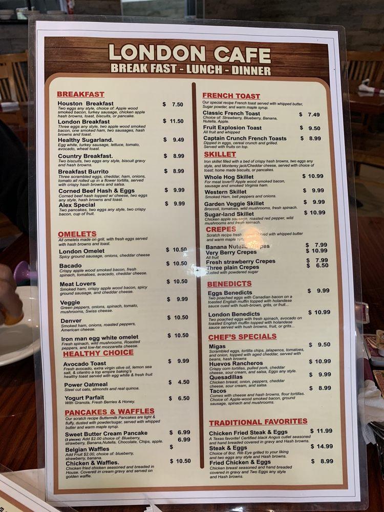 Carta de LONDON CAFE, Houston