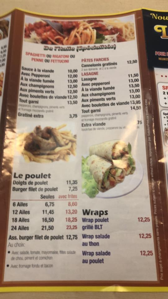 Menu au Le Palais pizzeria, Longueuil