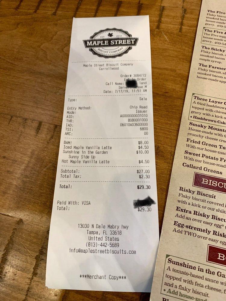 Menu at Maple Street Biscuit Company restaurant, Tampa, 13030 N Dale ...