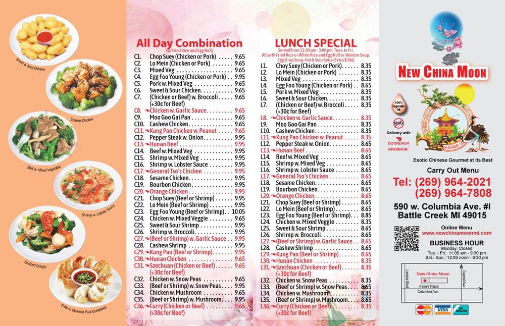 Menu at New China Moon Restaurant, Battle Creek