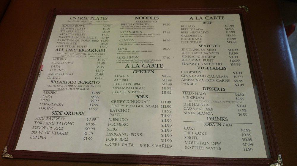 Menu at Nova's Grill Filipino Fast Food, Covina
