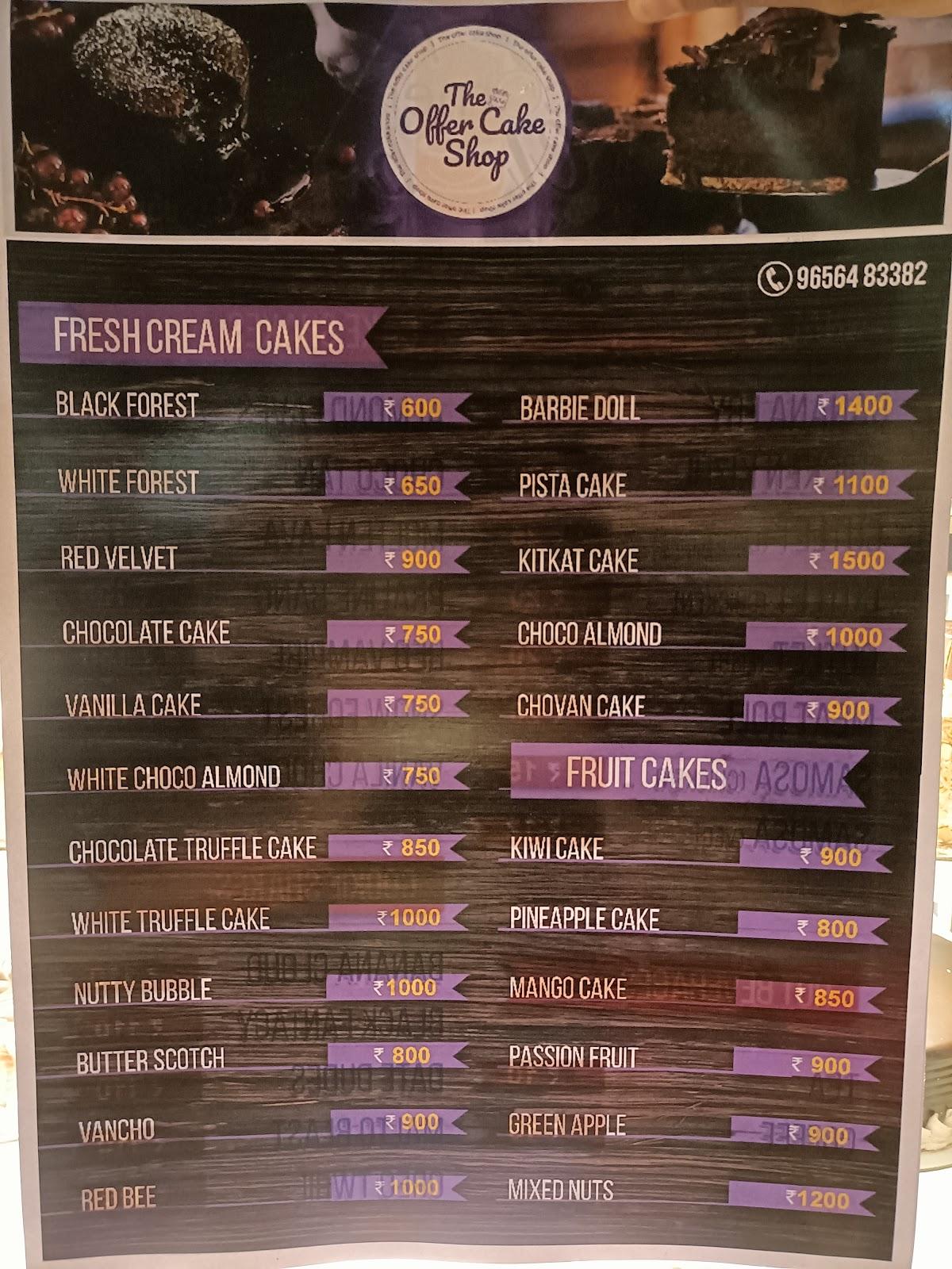 Menu at Offer Cakes by Corner Club, Thiruvananthapuram