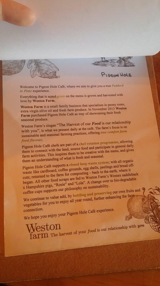 Menu at Pigeon Hole restaurant, West Hobart