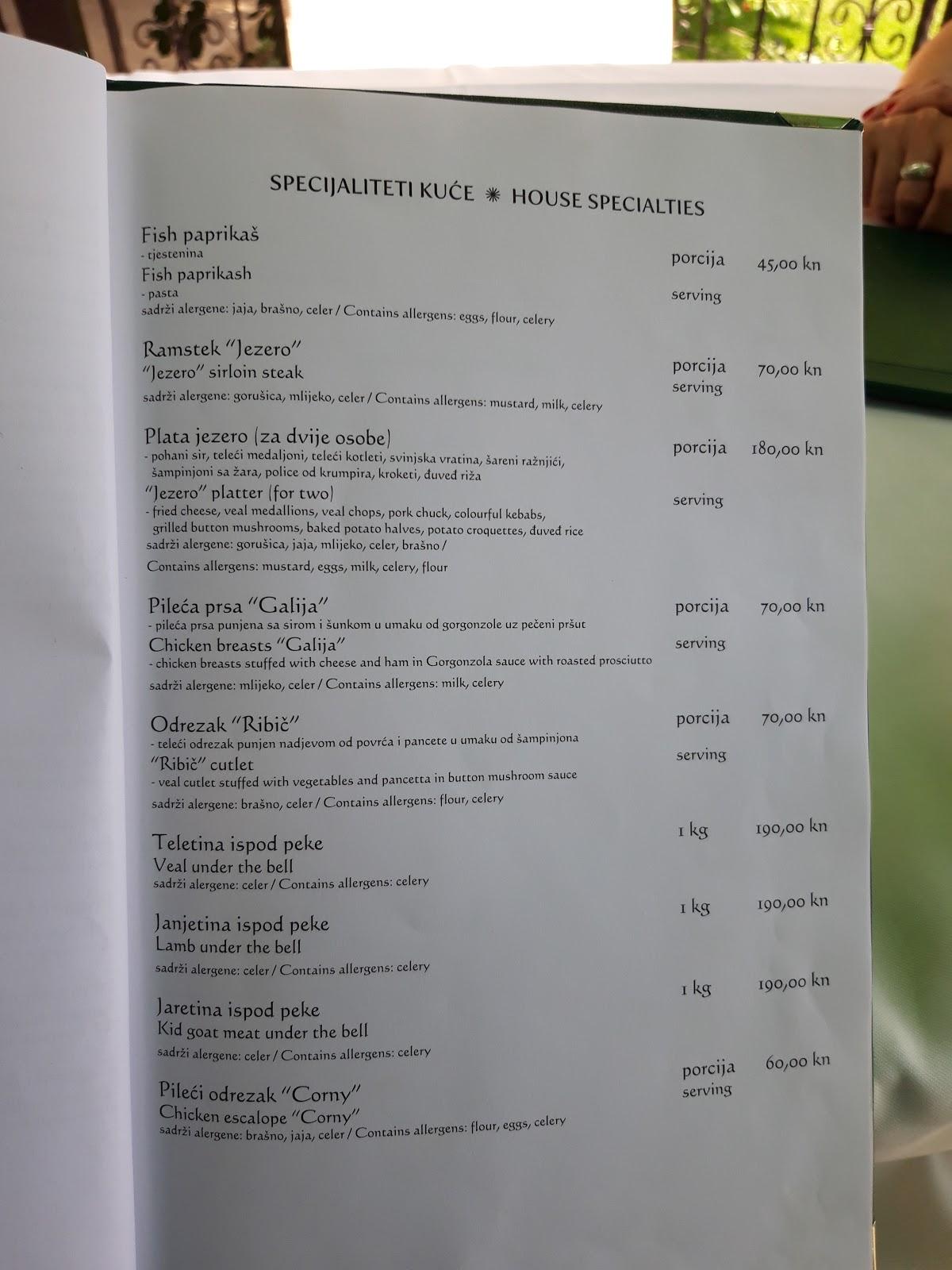 Menu at Ribarska koliba, Dugo Selo, Rugvička ul. 219