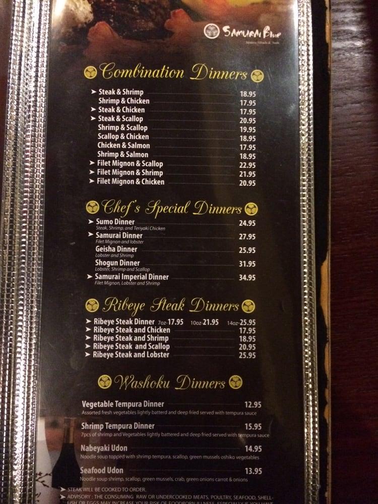 Menu at Samurai Blue restaurant, Lawrenceville