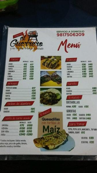Carta del restaurante Taqueria EL GUERRERO, Campeche
