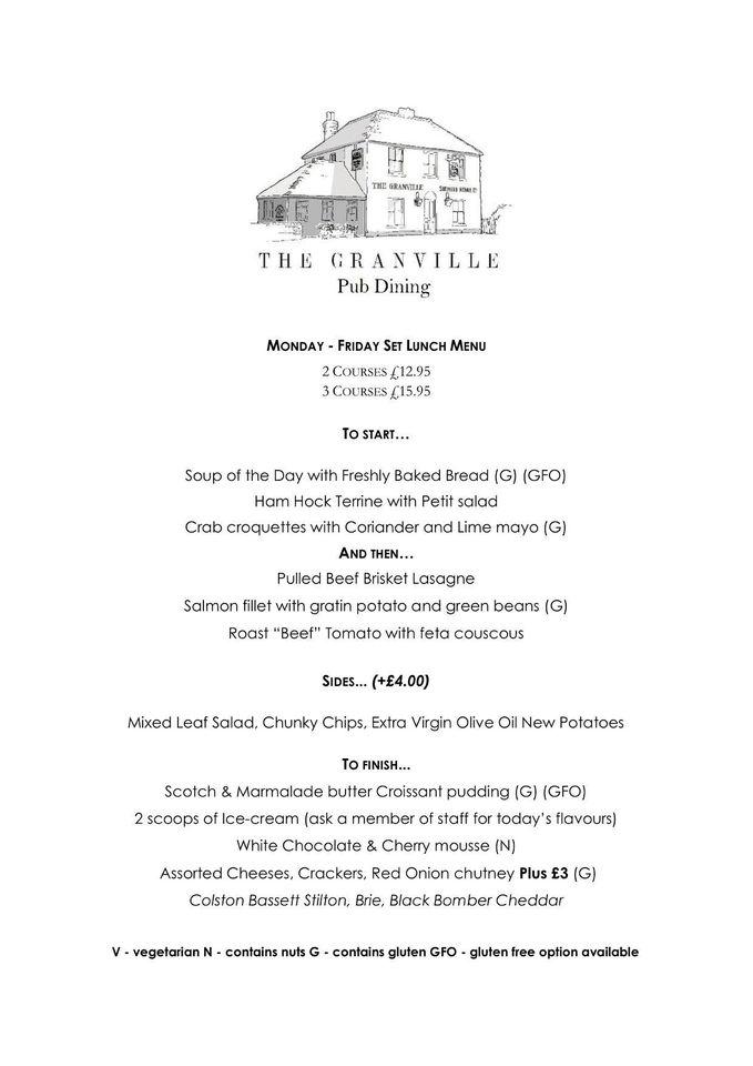 Menu at The Granville pub & bar, Canterbury