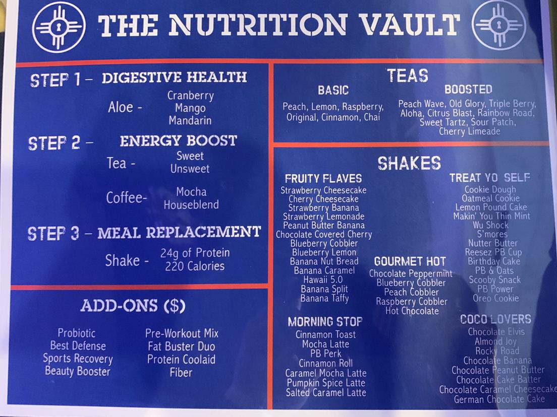 Menu at The Nutrition Vault restaurant, Wichita