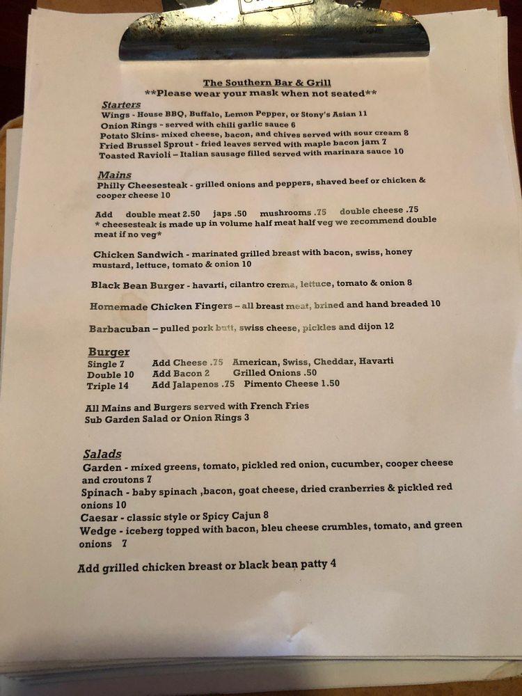 Menu at The Southern Bar & Grill, Mount Pleasant