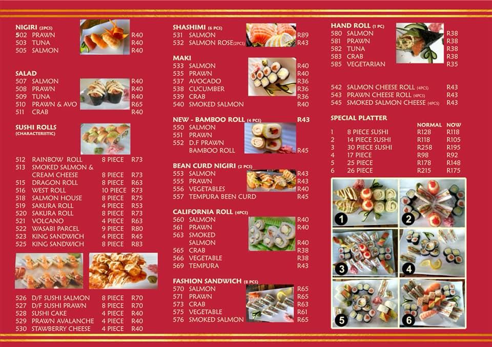 Menu at Yummy Sushi restaurant, Klerksdorp