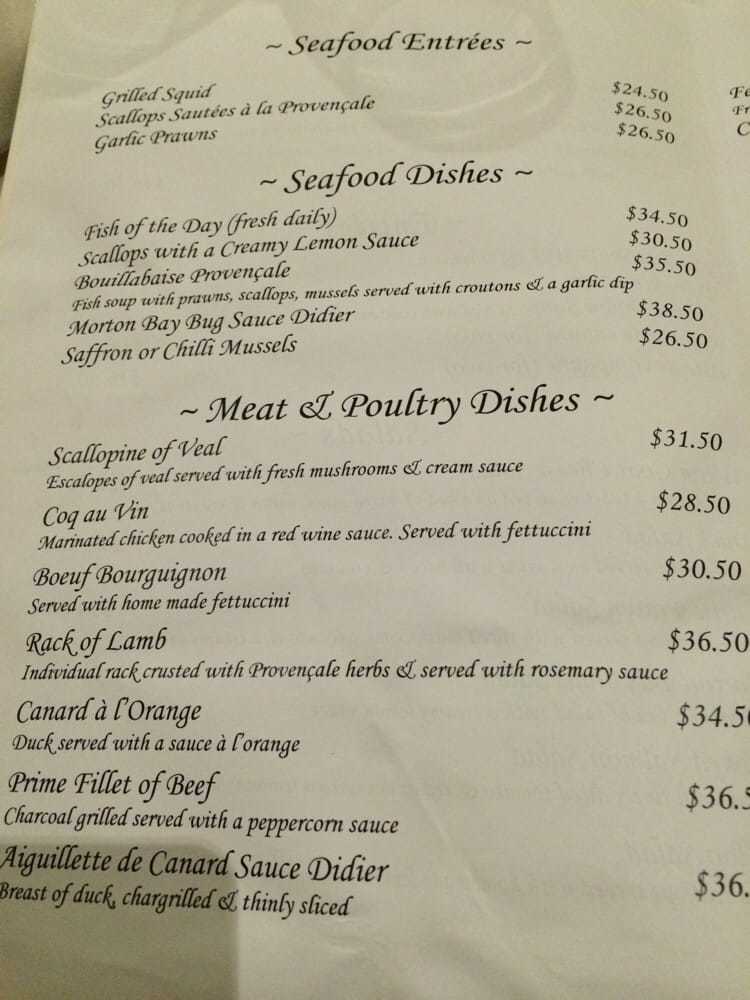 Menu at L'Hermitage fast food, Claremont