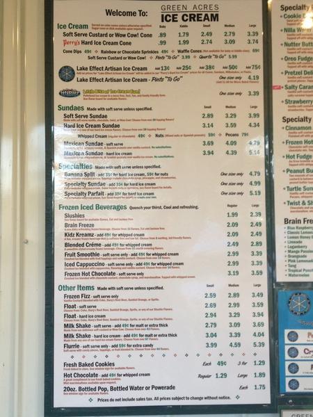 Menu at Green Acres Ice Cream, Depew, Broadway
