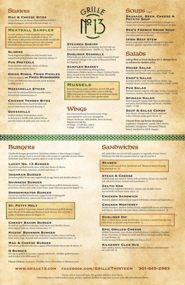 Menu at Grille No.13 pub & bar, Waldorf