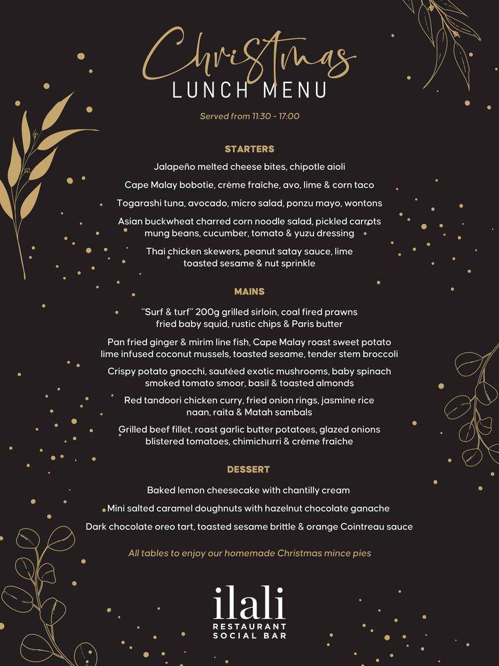 Menu at Ilali Restaurant, Wilderness