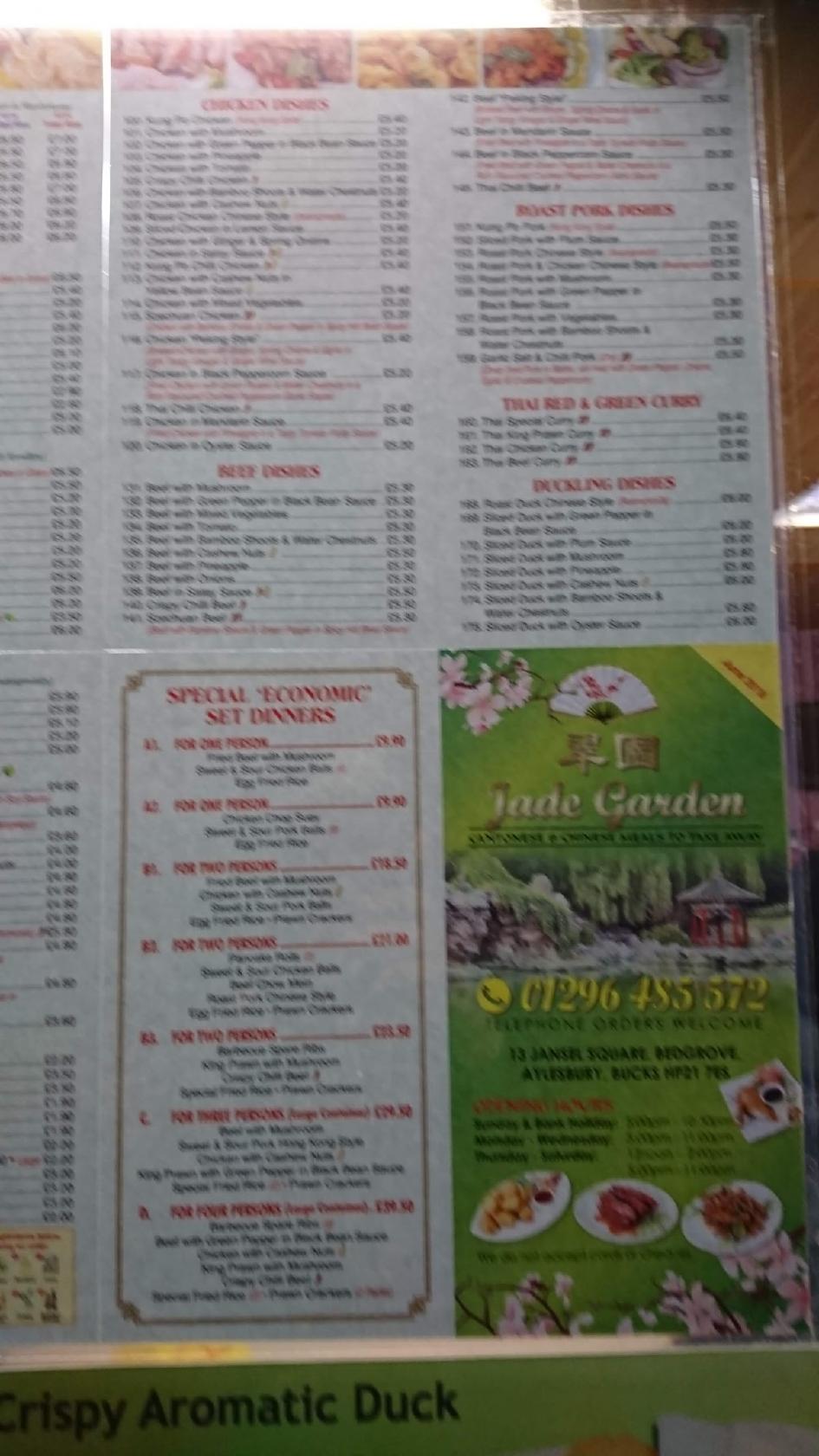 Menu at Jade Garden fast food, Aylesbury