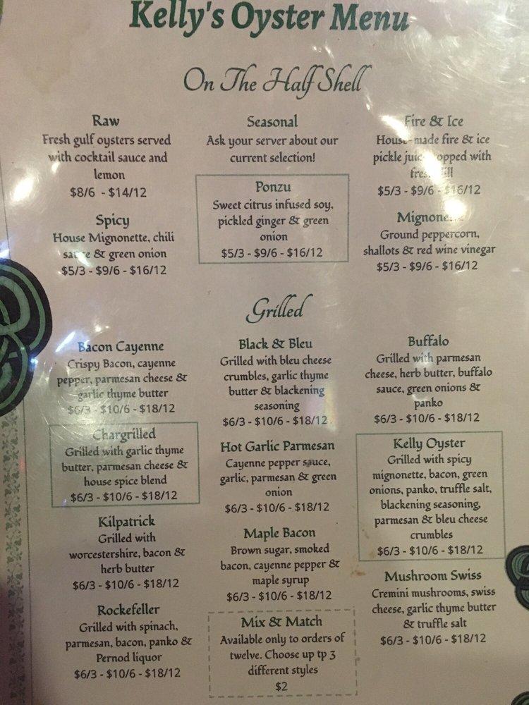 Menu at Kelly's Half Shell Pub, Crystal River