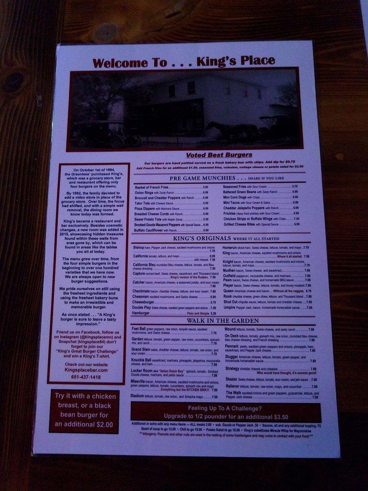 Menu at King's Place Bar and Grill, Miesville