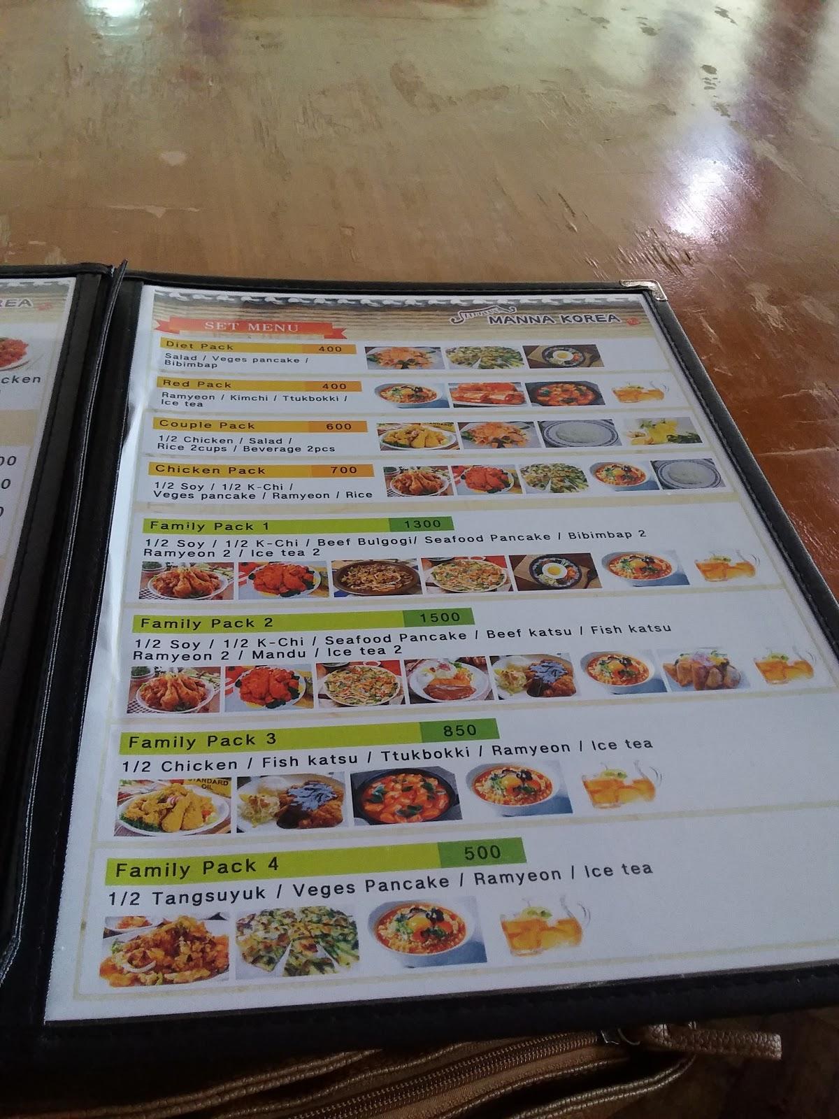 Menu at Manna Korea restaurant, Naga