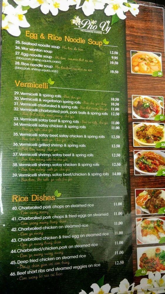 Menu at Pho Vy restaurant, Calgary