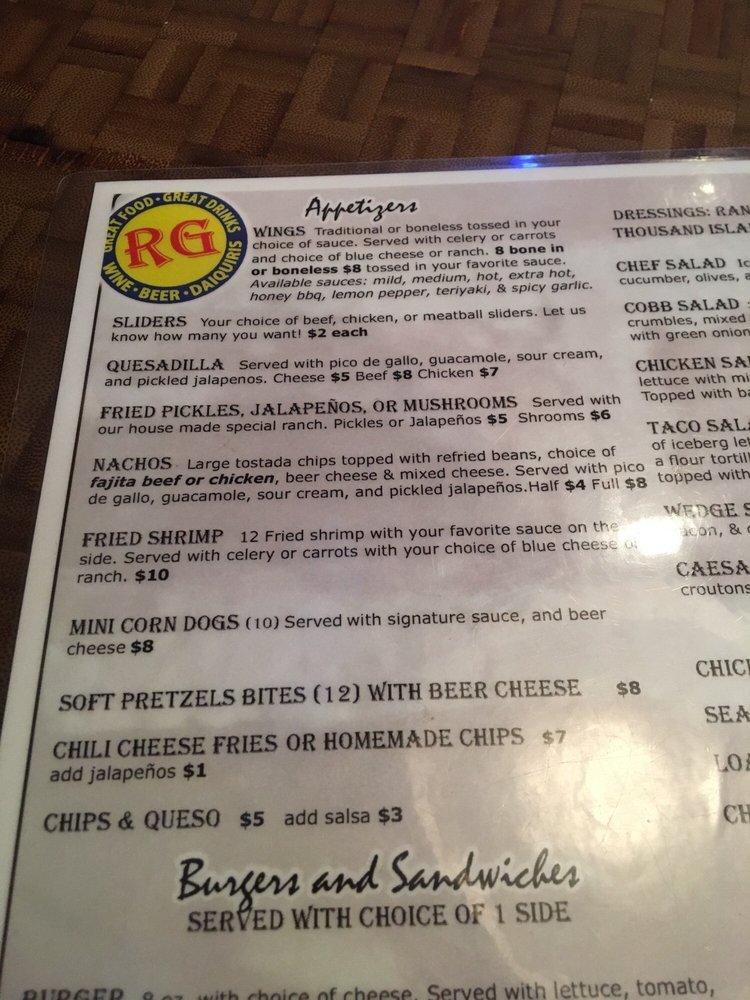 Menu at Ronny G's pub & bar, The Woodlands