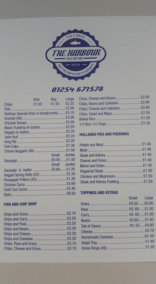 Menu at The Harbour restaurant, Blackburn, 5 Ballantrae Road