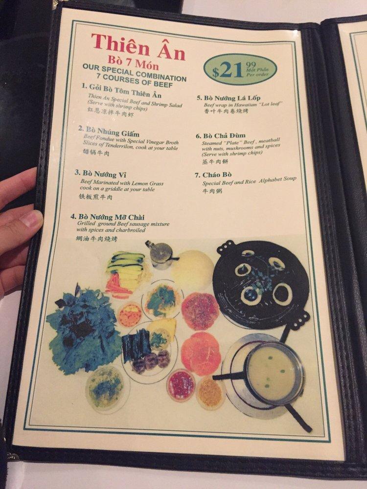 Menu at Thien An Bo 7 Mon restaurant, Rosemead