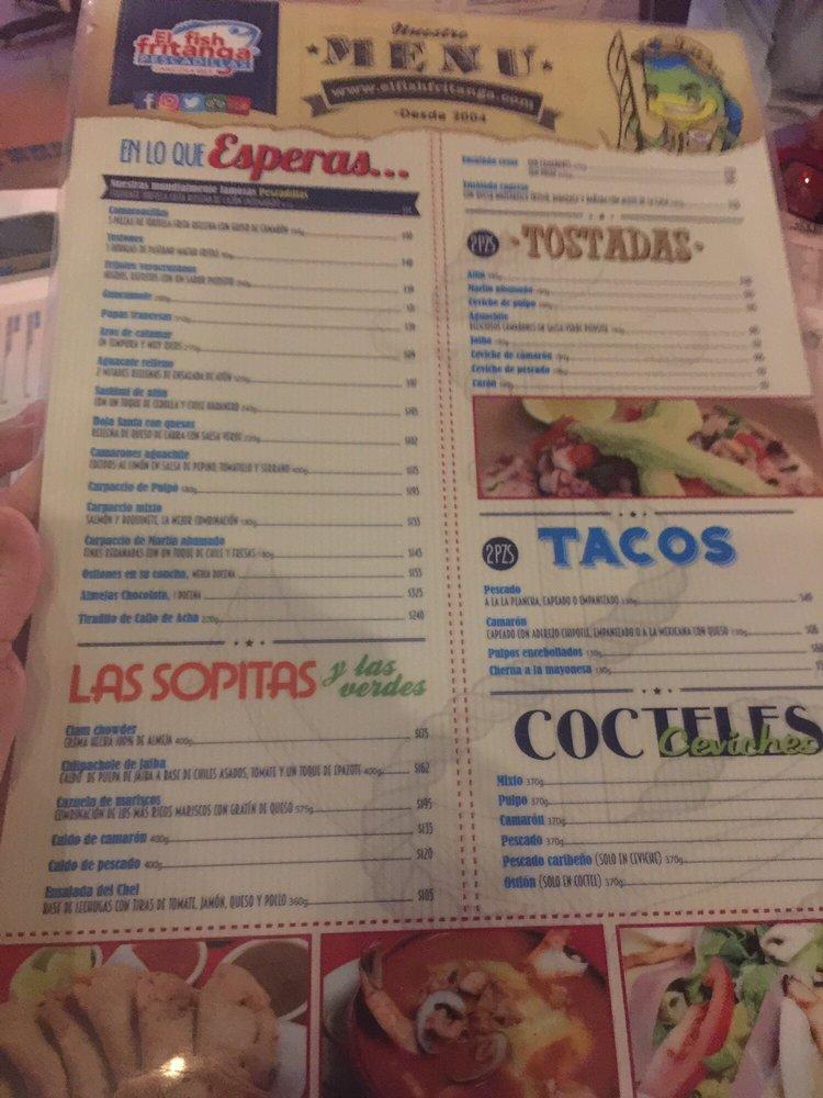 Menu at El Fish Fritanga restaurant, Cancún, Blvd. Kukulcan