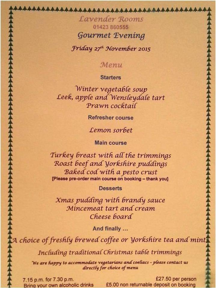Menu at Lavender Rooms cafe, Knaresborough