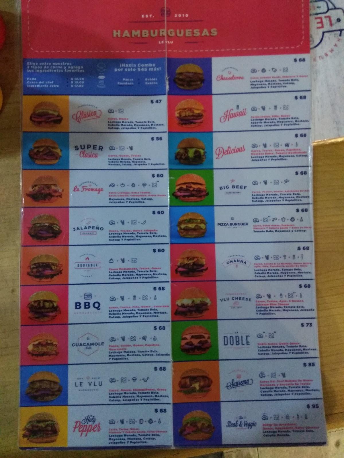 Menu at Le Vlu Ánimas restaurant, Xalapa