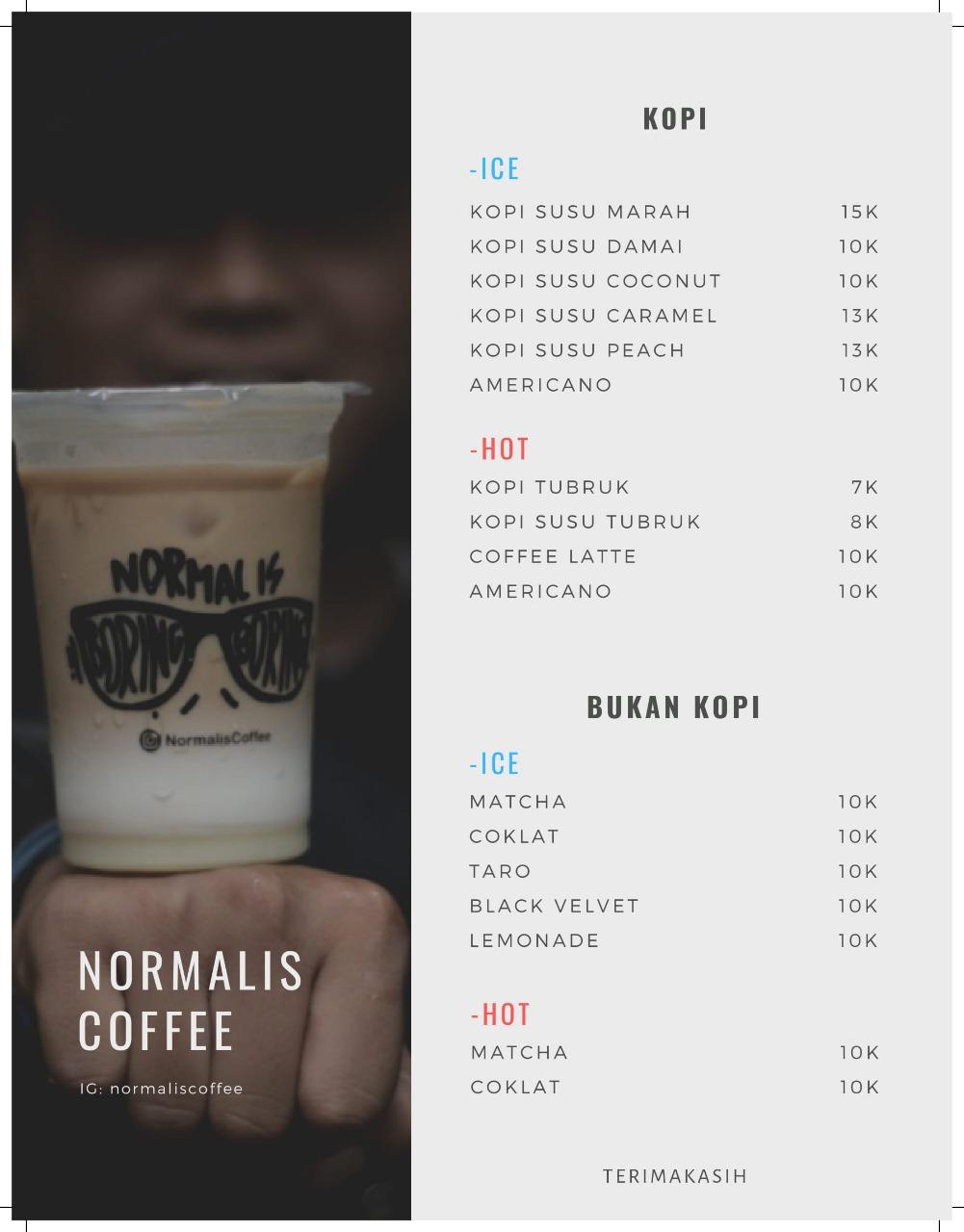 Menu at Normalis Coffee, Malang