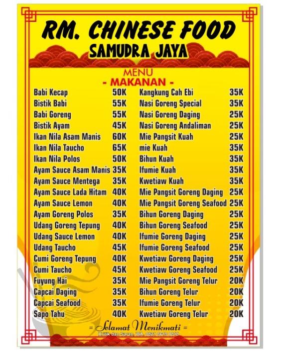 Menu at RM. CHINESE FOOD SAMUDRA JAYA, Tuktuk Siadong