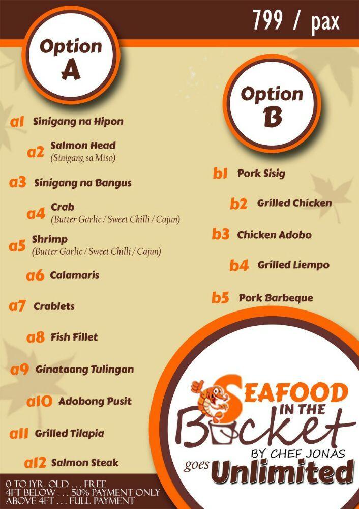Menu at Seafood in a Bucket By Chef Jonas BBQ, Lipa, G. A. Solis Street