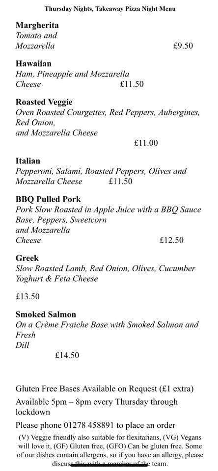Menu at The Old Vicarage Hotel restaurant, Bridgwater