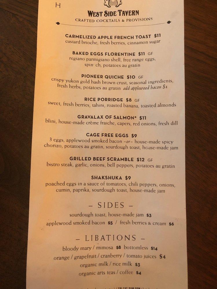Menu at West Side Tavern pub & bar, Longmont