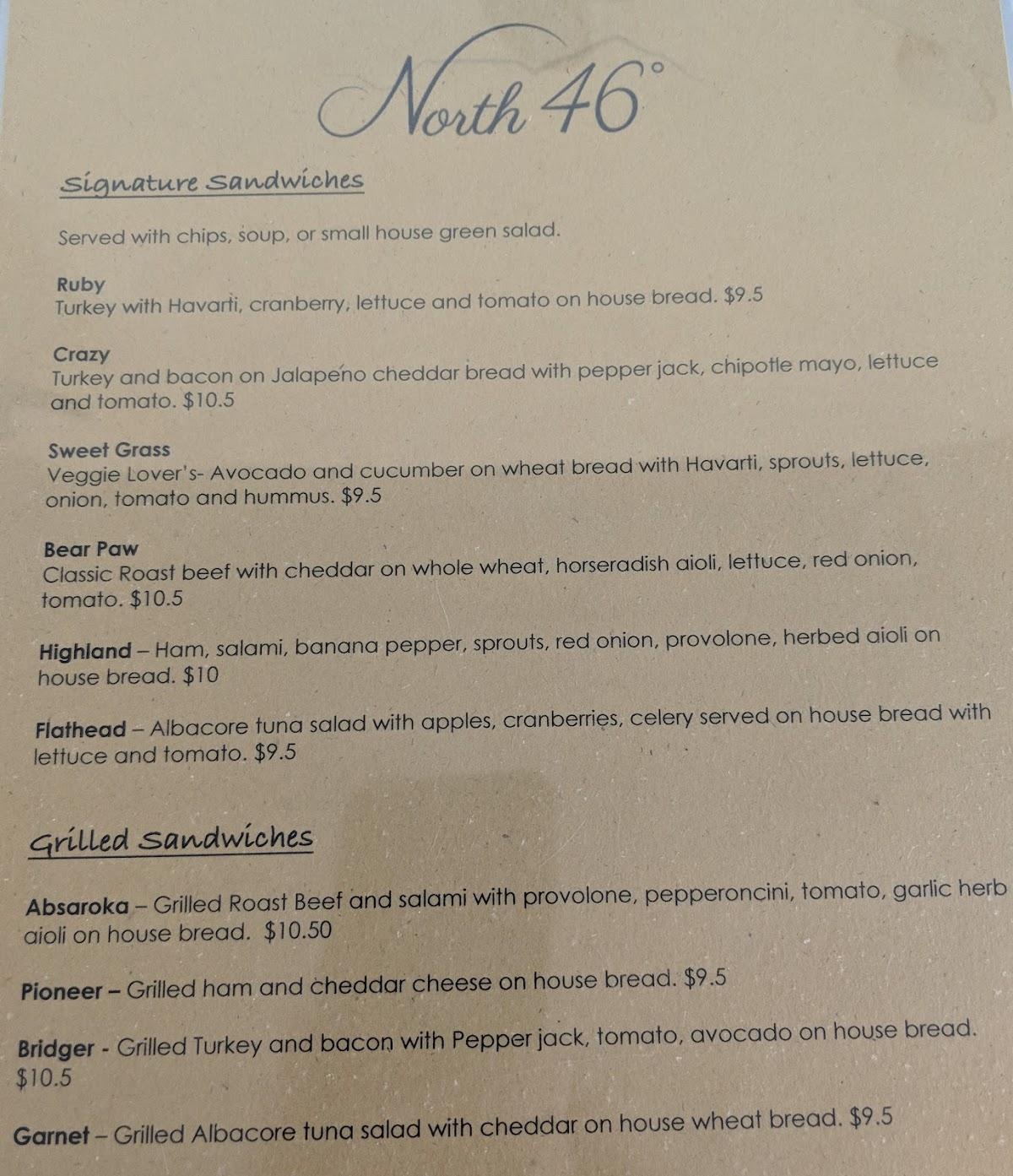 Menu at North 46 restaurant, Butte