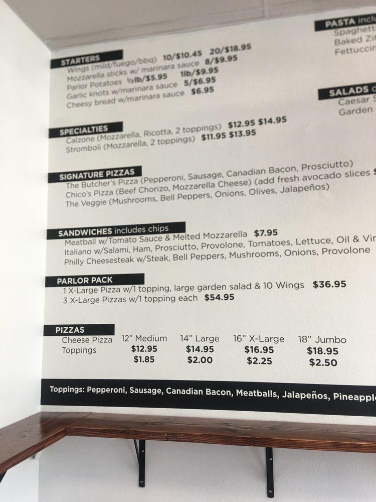 Menu at The Parlor Pizzeria, Rancho Cucamonga