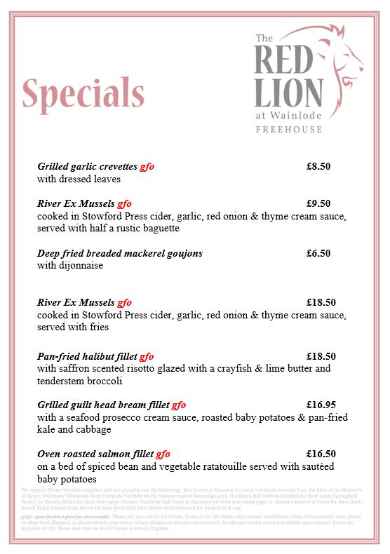 Menu at The Red Lion pub & bar, Norton, Wainlode Ln