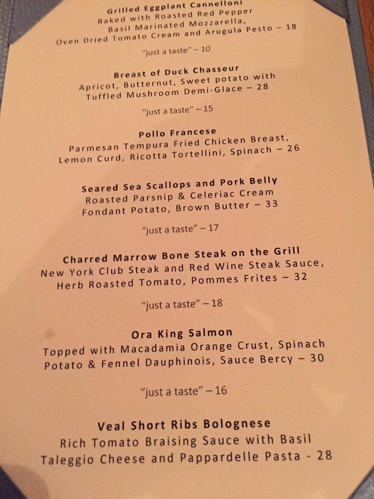 Menu at Wolcott's restaurant, Southern Pines