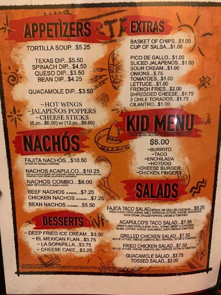 Menu at Acapulco Mexican Grill restaurant, Blackstone