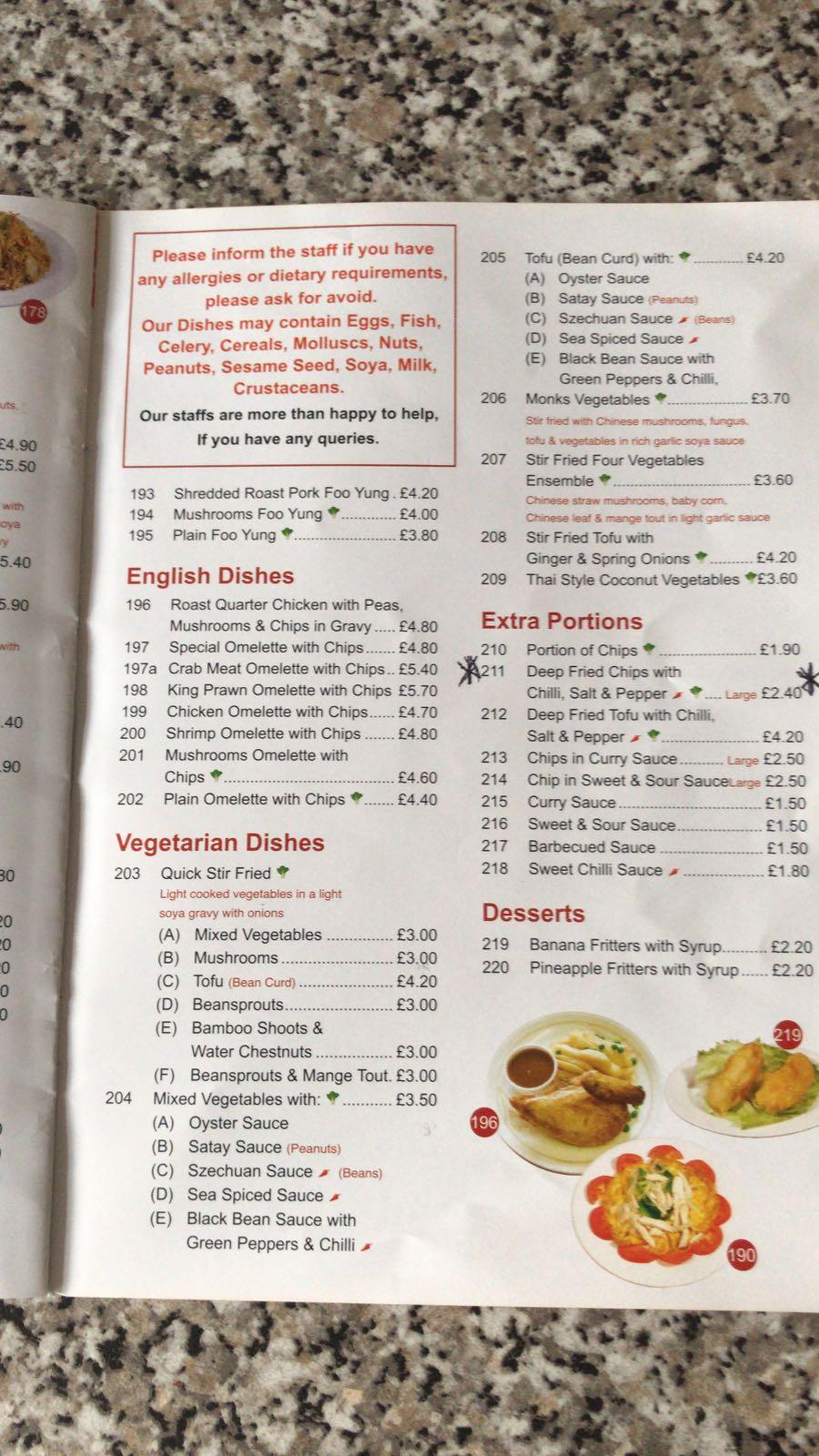 Menu at Beijing fast food, Felixstowe